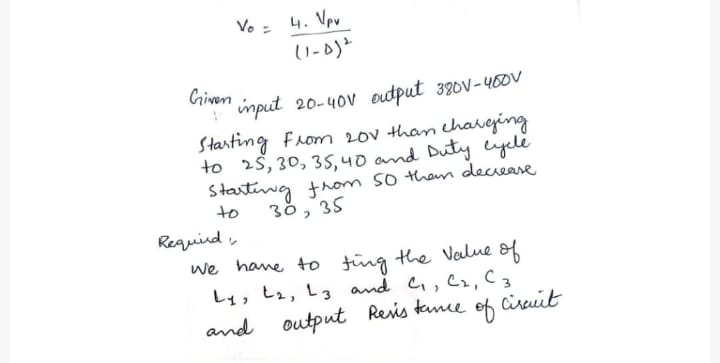 Solved V0=(1−D)24⋅Vpv Given input 20−40 V output 380 V−400 V | Chegg.com