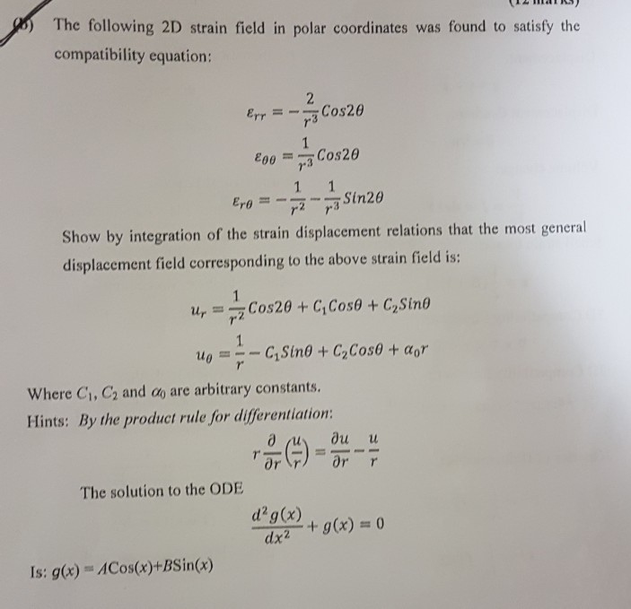 ) The following 2D strain field in polar coordinates | Chegg.com