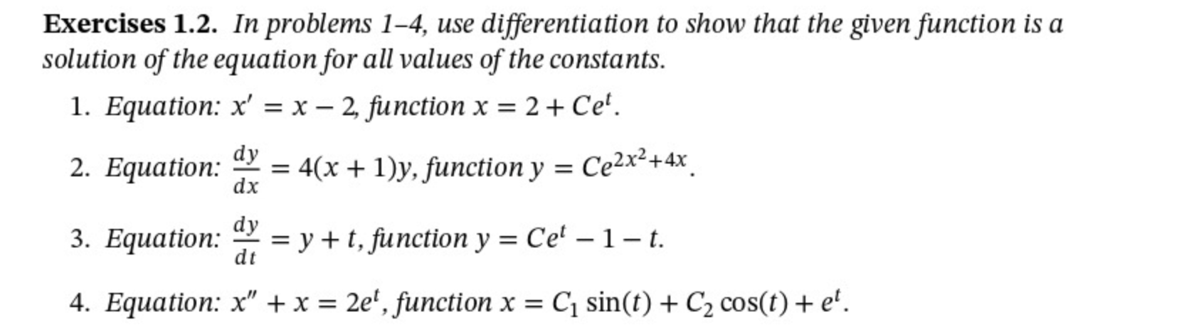 Solved Exercises 1.2. ﻿In problems 1-4, ﻿use differentiation | Chegg.com