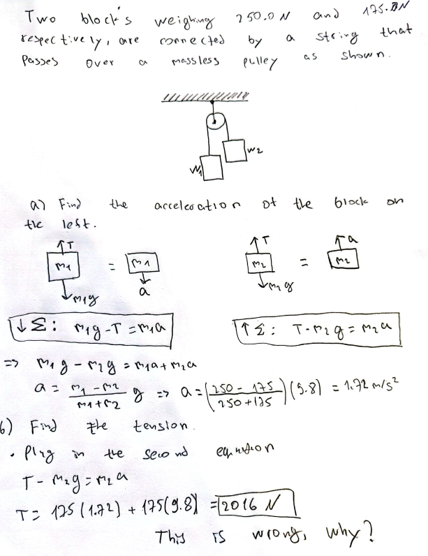 Solved Physics Pulley Problem. Please see attached picture, | Chegg.com