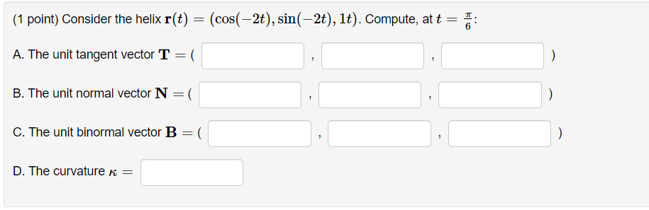 Solved (1 point) Consider the helix | Chegg.com