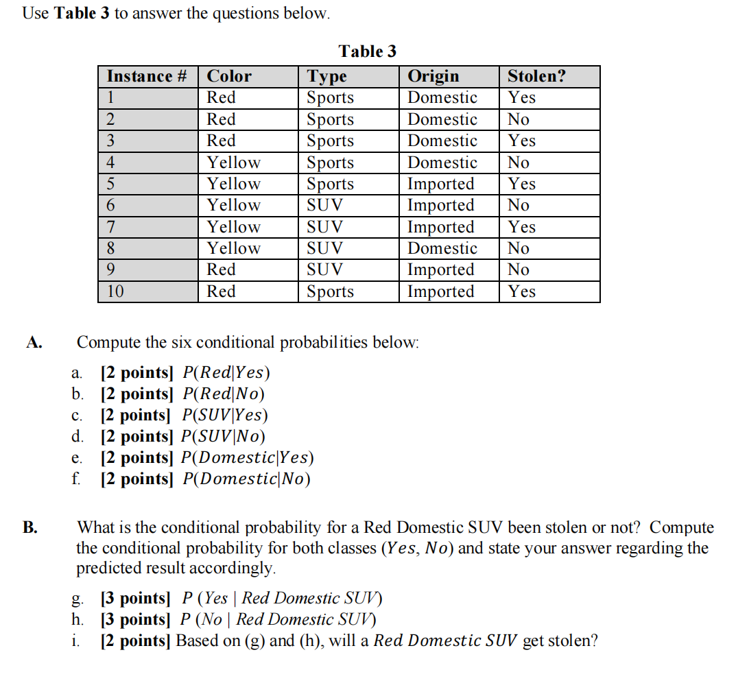 Solved Use Table 3 to answer the questions below. A. Compute | Chegg.com