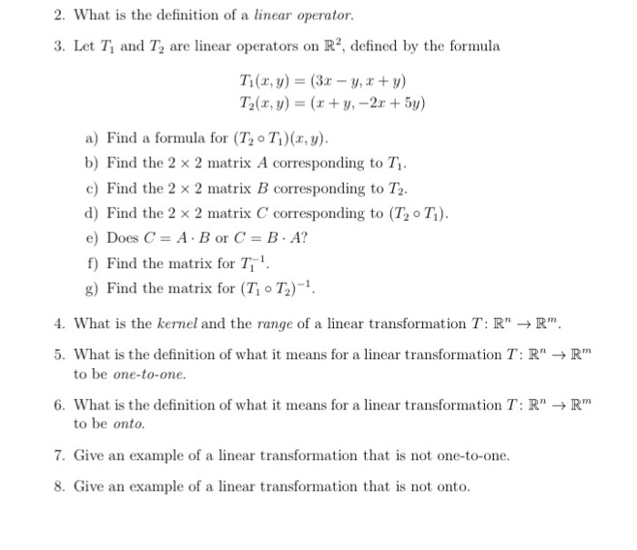 Solved 2. What is the definition of a linear operator. 3. | Chegg.com