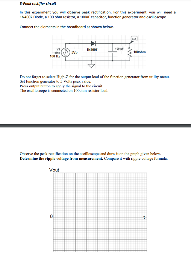 Solved 3-Peak rectifier circuit In this experiment you will | Chegg.com