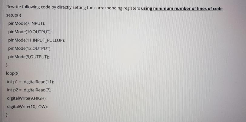 Solved Rewrite following code by directly setting the | Chegg.com