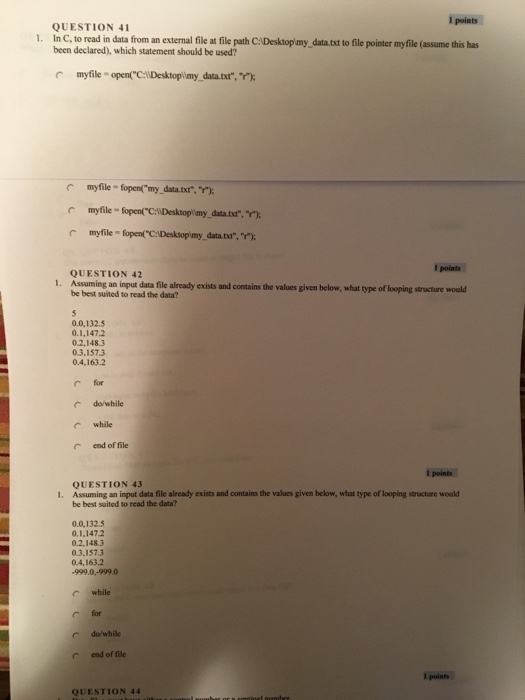 Solved In C, to read in data from an external file at file | Chegg.com