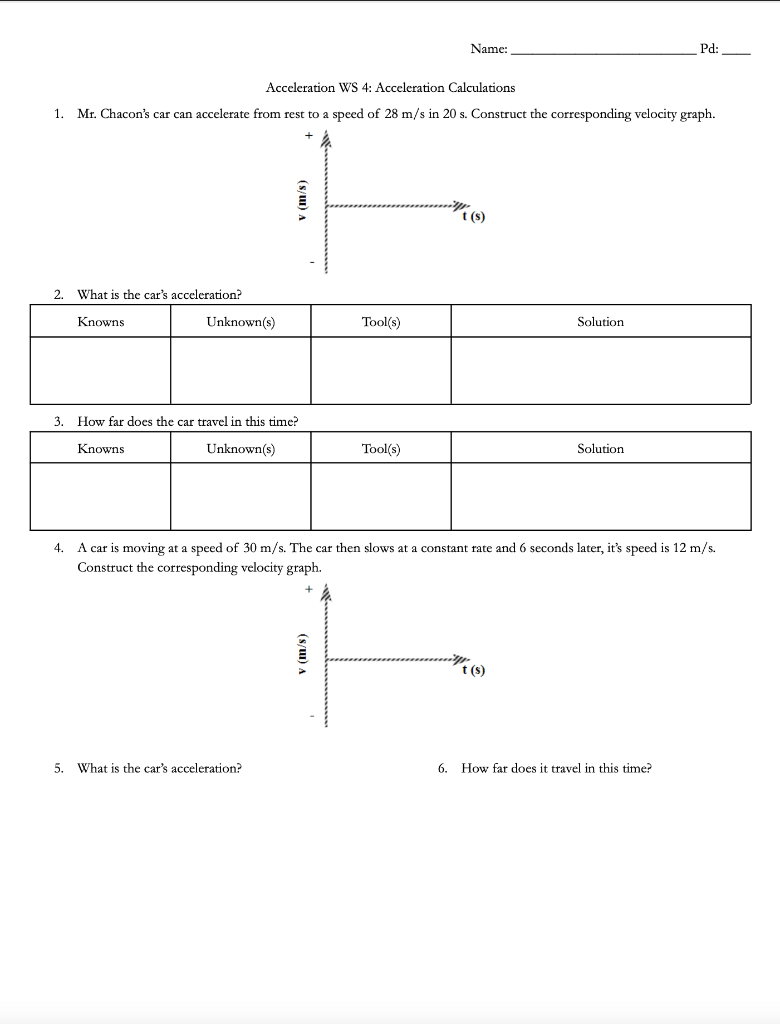 Solved Name: Pd: Acceleration WS 4: Acceleration | Chegg.com