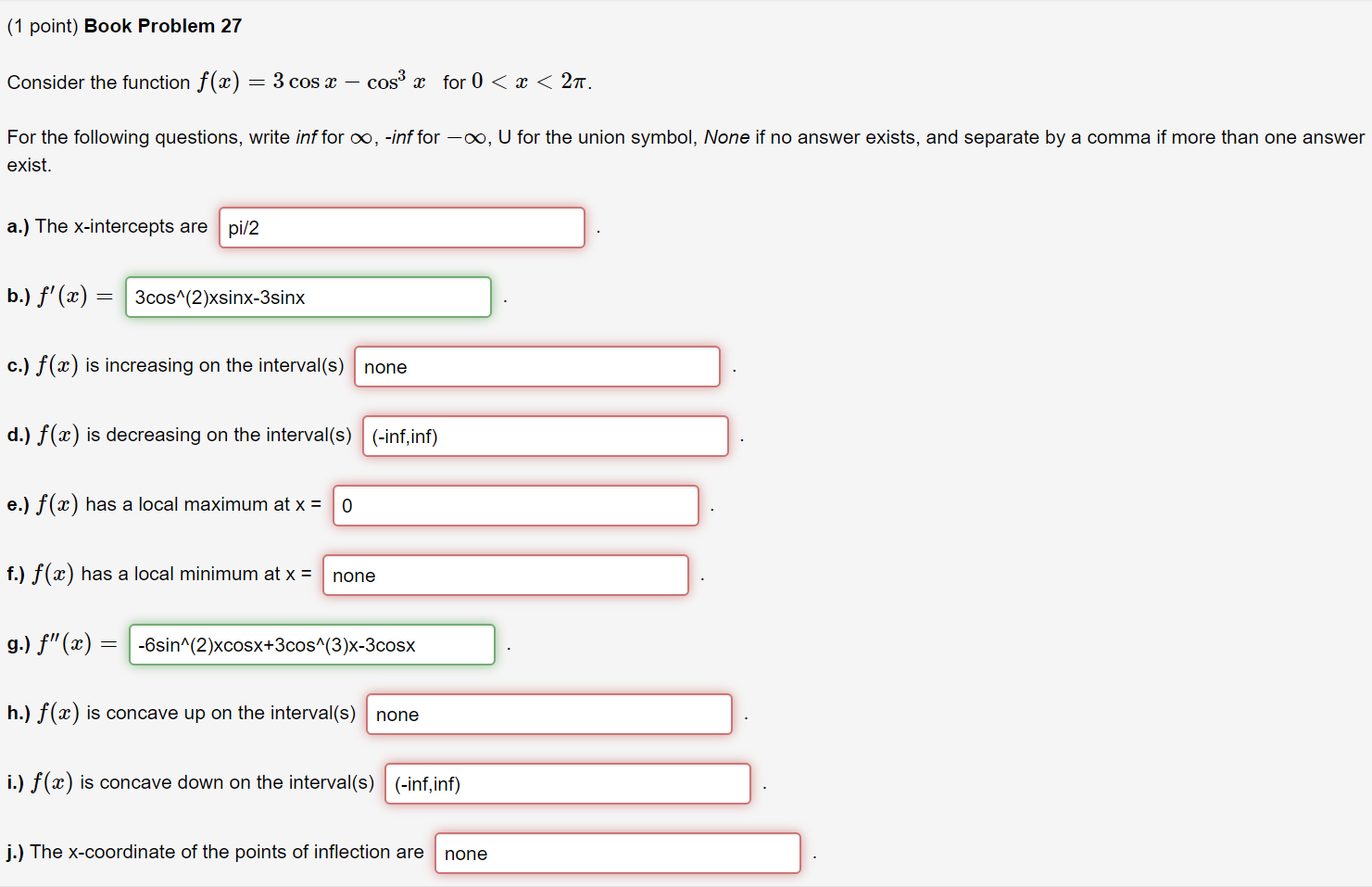 Solved (1 point) Book Problem 27 Consider the function f(x) | Chegg.com