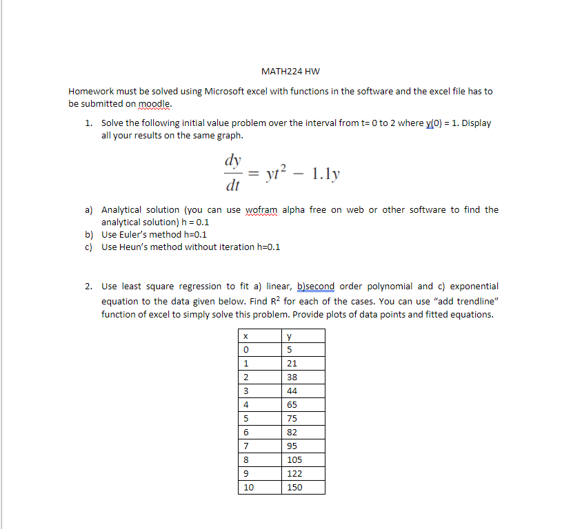 Solved MATH224 HW Homework must be solved using Microsoft | Chegg.com