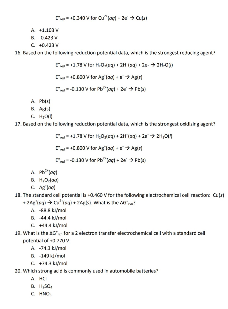 Solved 1. Assuming the following pair of half-reactions | Chegg.com