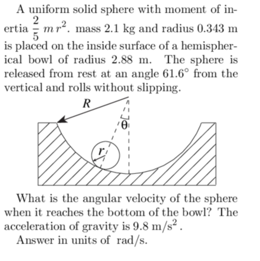 Solved A uniform solid sphere with moment of inertia 52mr2. | Chegg.com