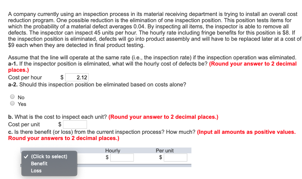 Solved A company currently using an inspection process in | Chegg.com