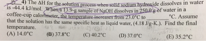 Solved The Delta h for the solution process when solid | Chegg.com