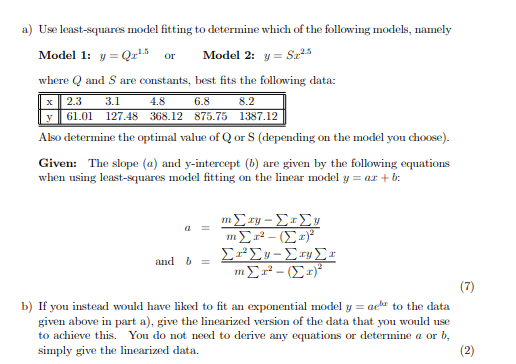 Solved or a) Use least-squares model fitting to determine | Chegg.com