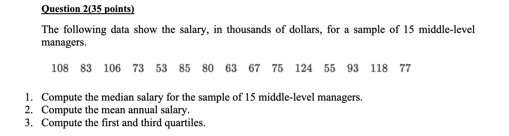 Solved The following data show the salary, in thousands of | Chegg.com
