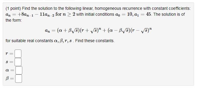 Solved (1 point) Find the solution to the following linear, | Chegg.com
