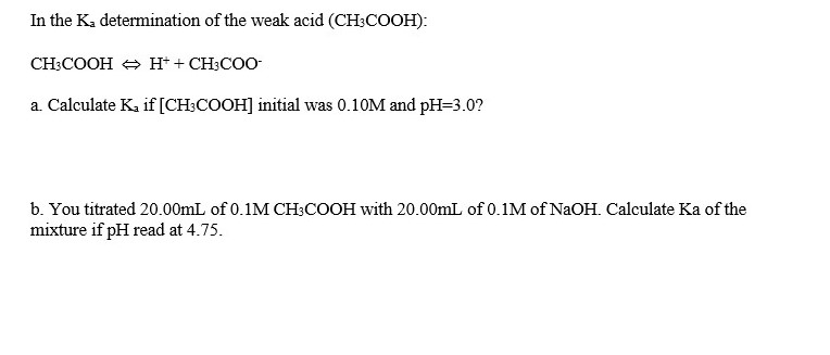 Solved In the K, determination of the weak acid (CH3COOH): | Chegg.com
