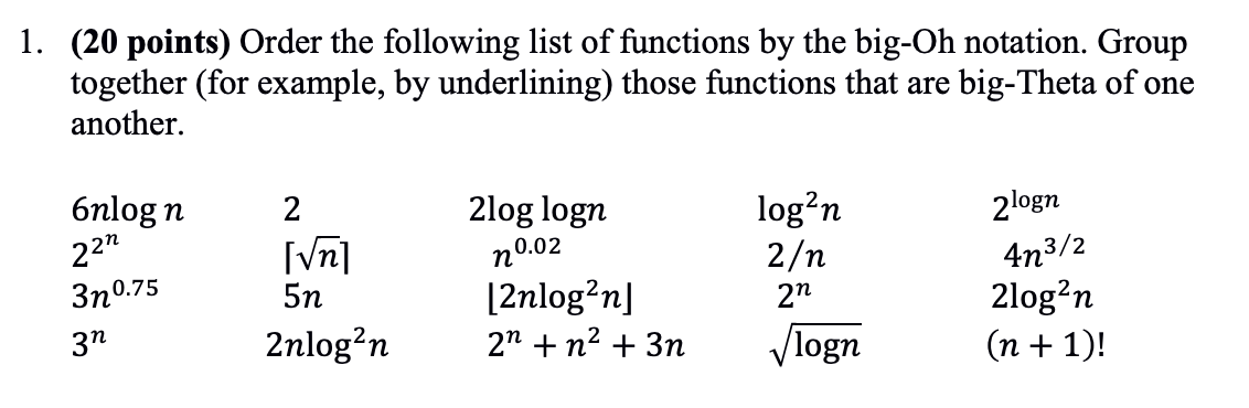 Solved Hi, I am wondering on how to order these by Big-Oh | Chegg.com