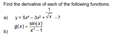 Solved Find the derivative of each of the following | Chegg.com