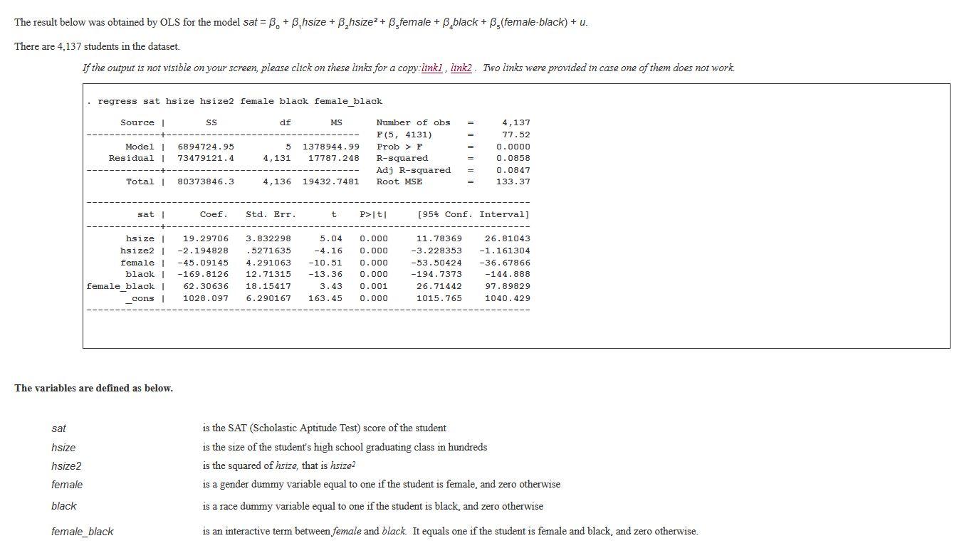 The result below was obtained by OLS for the model | Chegg.com