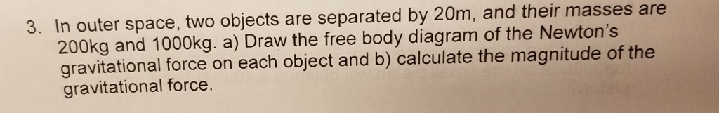 Solved 3. In outer space, two objects are separated by 20m, | Chegg.com