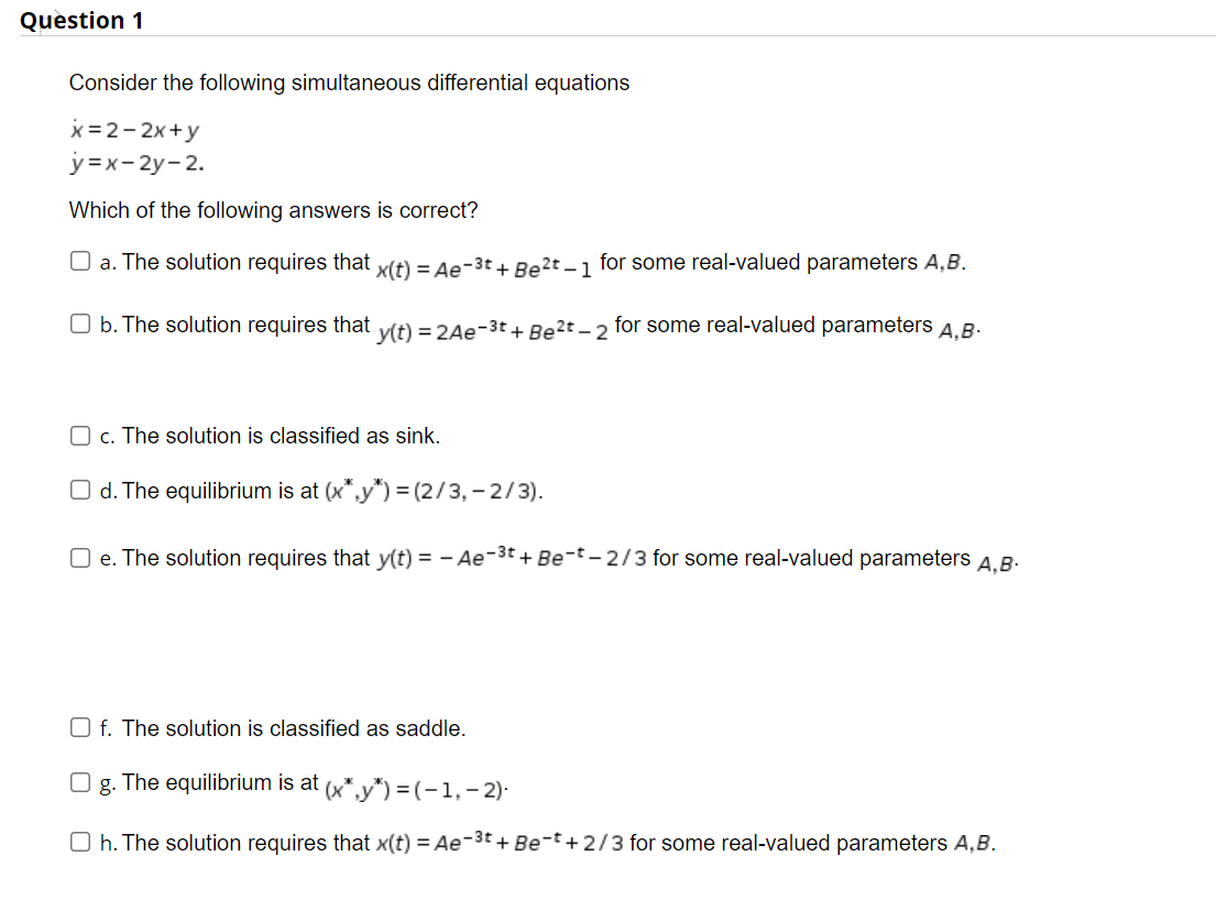 Solved Question 1 Consider the following simultaneous | Chegg.com