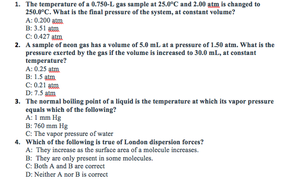 Solved 1. The temperature of a 0.750-L gas sample at 25.0°C | Chegg.com