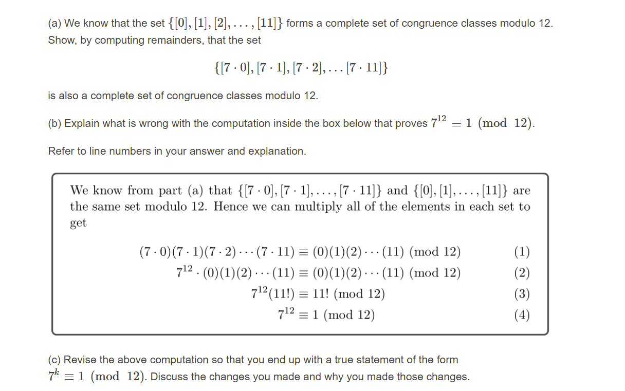 Solved (a) We know that the set {[0], [1], [2],..., [11]} | Chegg.com