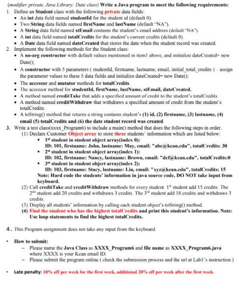 Solved (modifier:private. Java Library: Date class) Write a | Chegg.com
