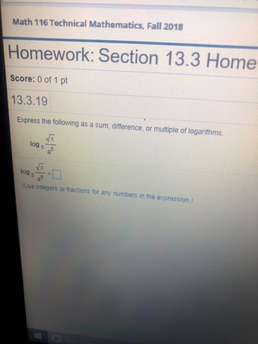 Solved Math 116 Technical Mathematics, Fall 2018 Homework: | Chegg.com