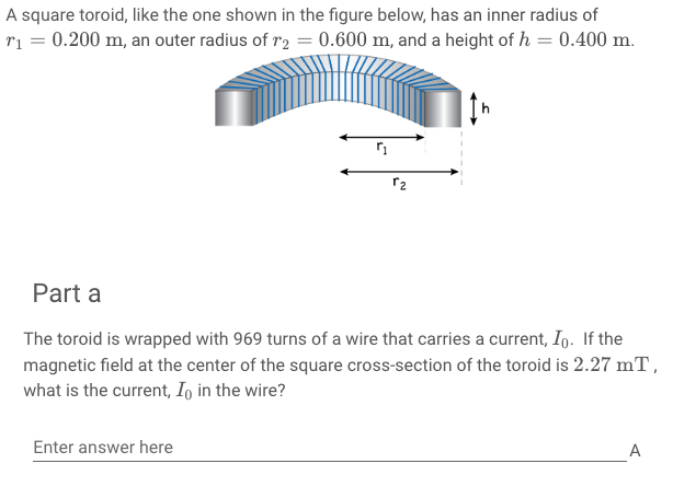 Solved A square toroid, like the one shown in the figure | Chegg.com