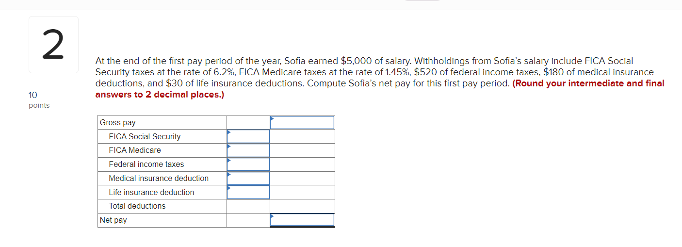 Solved 2 At the end of the first pay period of the year, | Chegg.com