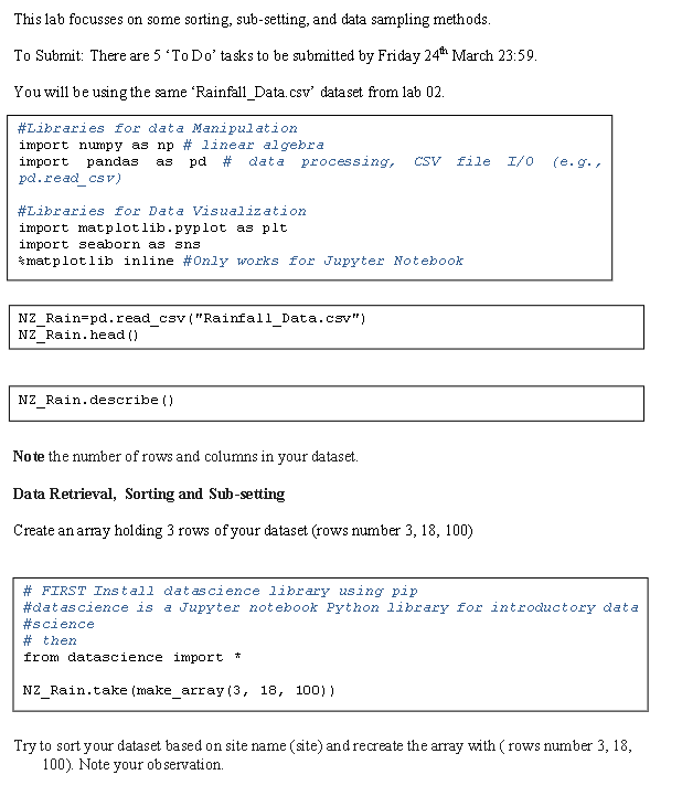 Solved This lab focusses on some sorting, sub-setting, and | Chegg.com