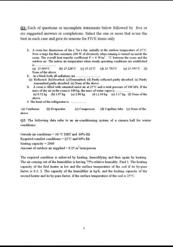 Solved Q1: Each of questions or incomplete statements below | Chegg.com