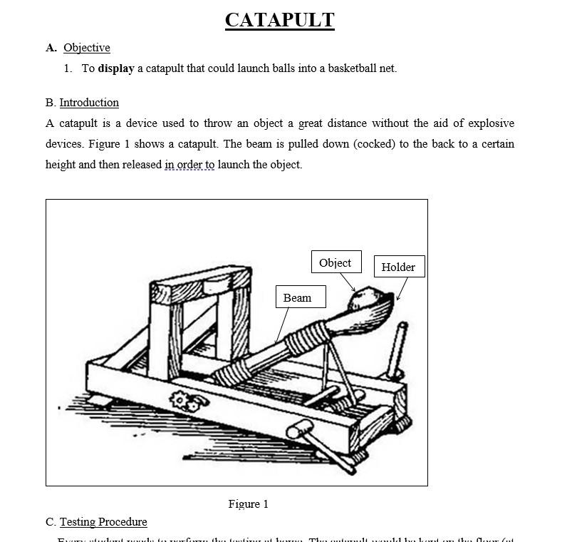 Solved CATAPULT A. Objective 1. To display a catapult that | Chegg.com