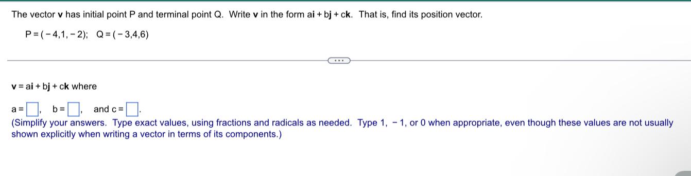 Solved The vector v has initial point P and terminal point | Chegg.com