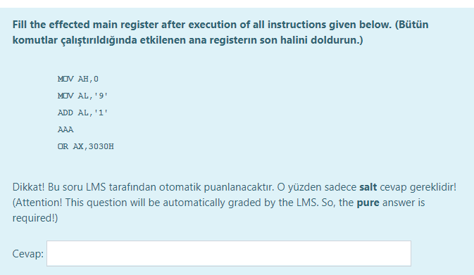 Solved Fill the effected main register after execution of | Chegg.com
