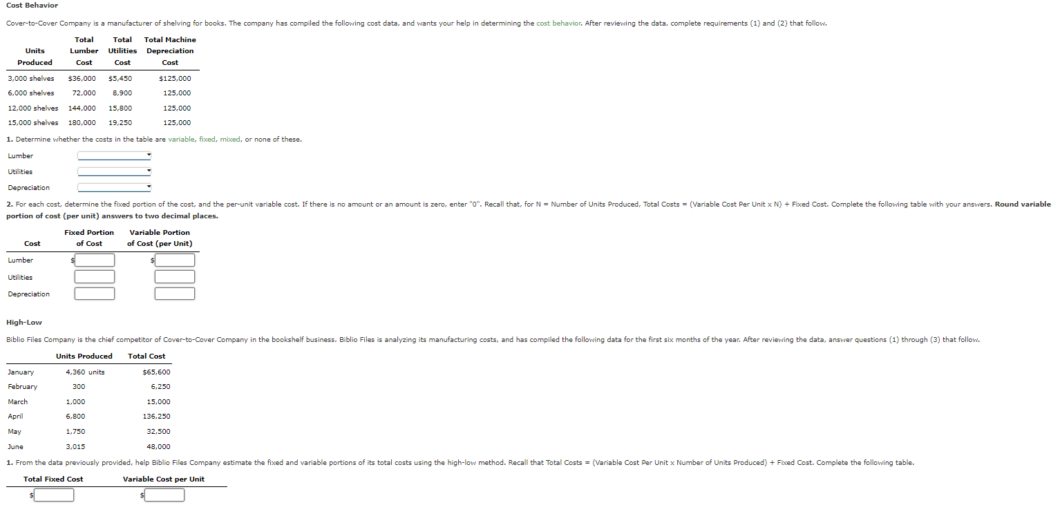 Solved 1. Determine whether the costs in the table are | Chegg.com