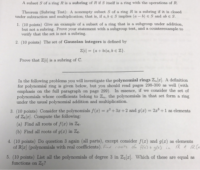 Solved A subset S of a ring R is a subring of R if S itself | Chegg.com