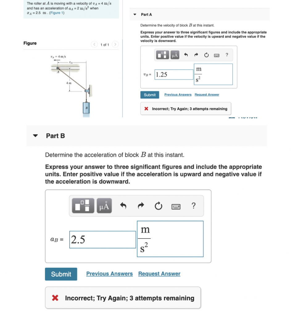 Solved The roller at A is moving with a velocity of VA = 4 | Chegg.com