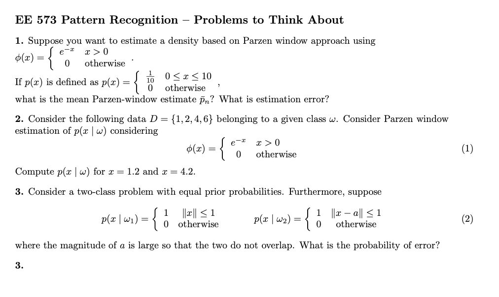 EE 573 ﻿Pattern Recognition - ﻿Problems to Think | Chegg.com