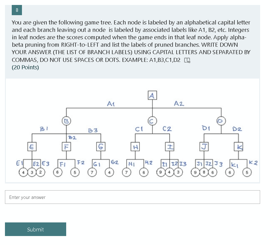 Solved 8 You are given the following game tree. Each node is | Chegg.com