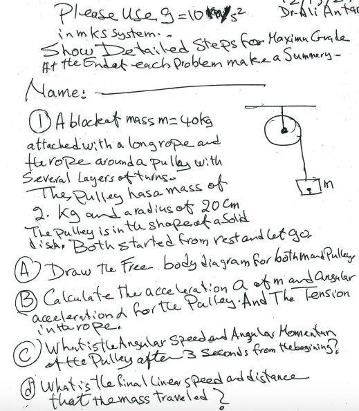 Solved m Please use g=10ms? Dr-Ali Antar inmks System. Show | Chegg.com