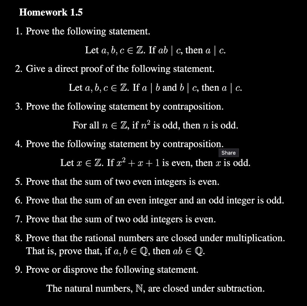 Solved Homework 1.4 1. Let n be an integer. Using the | Chegg.com