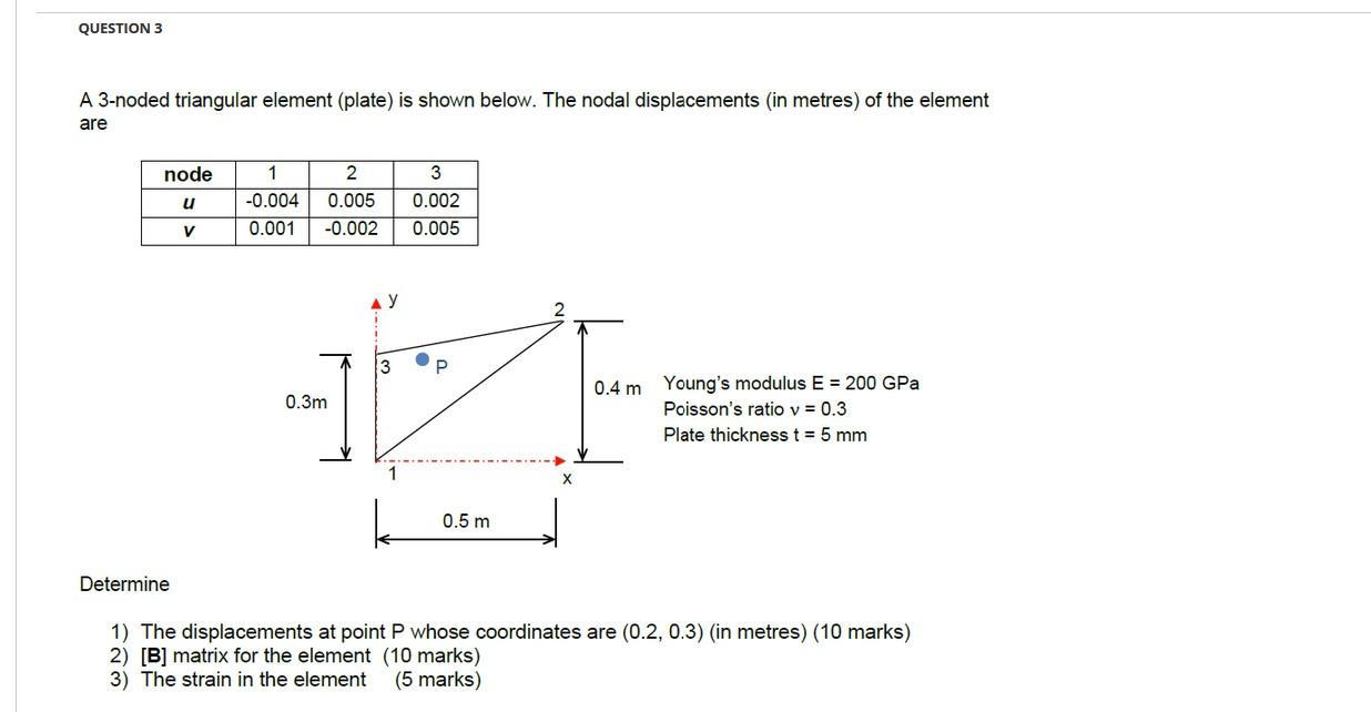 A 3-noded triangular element (plate) is shown below. | Chegg.com