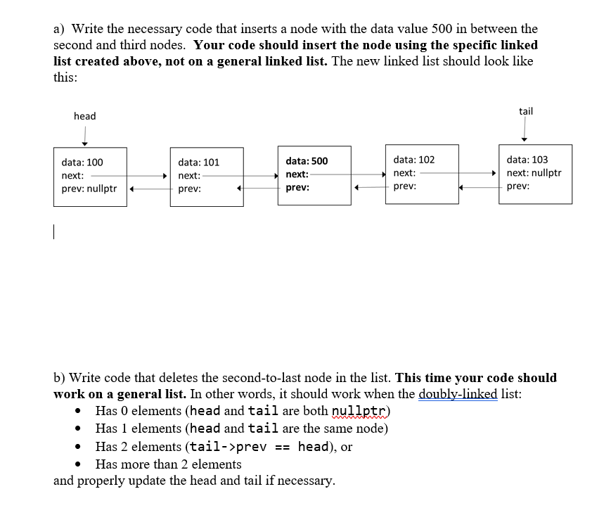 Solved The code below constructs a doubly linked list of | Chegg.com
