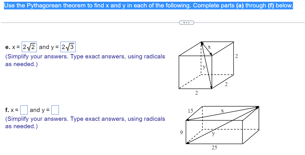 Solved Use the Pythagorean theorem to find x and y in each | Chegg.com