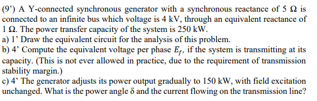 Solved (9') A Y-connected synchronous generator with a | Chegg.com