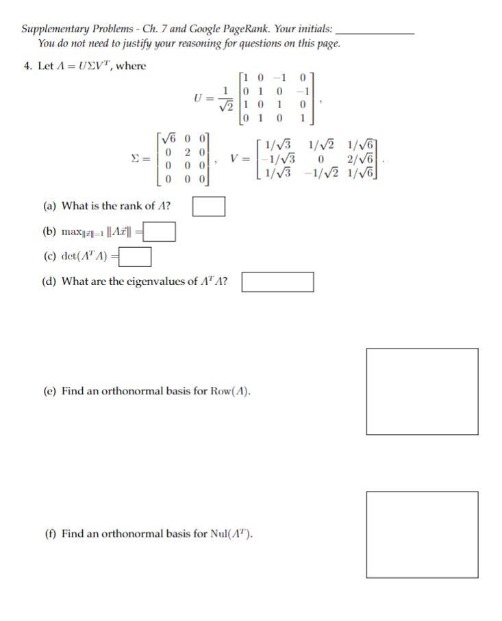 Solved Supplementary Problems - Ch. 7 and Google PageRank. | Chegg.com