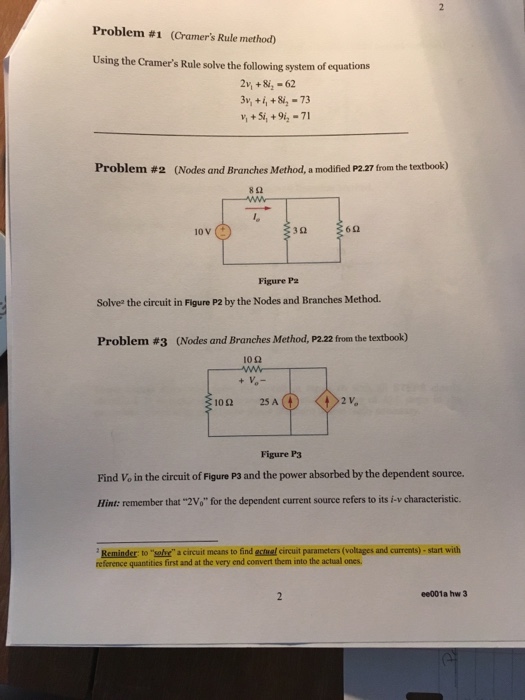 Solved Problem #1 (Cramer's Rule methody Using the cramer's | Chegg.com